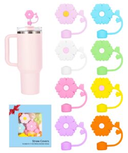 8pcs straw toppers compatible with stanley 30 40 oz, cute flower silicone straw covers cap, 10mm drinking straw tip covers fit for stanley cups accessories