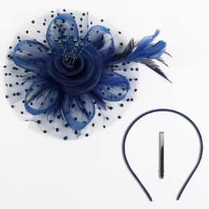 Fascinators Hats for Women Tea Party Headband Kentucky Derby Hats Fascinator Headpiece Navy Blue