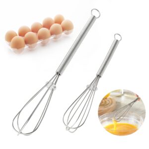 2pcs mini whisk, stainless steel 5 in and 7 in small tiny whisks for cooking, whisking, beating, blending ingredients and mixing sauces, 6 wire design, ergonomic spiral handle, (silver)