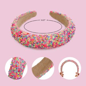 TEBIEKOY 2Pcs Sprinkle Headbands for Women Girls Wide Padded Head Bands for Women's Hair Non Slip Pink Purple Headband Thick Donut Hairbands Cute Hair Accessories