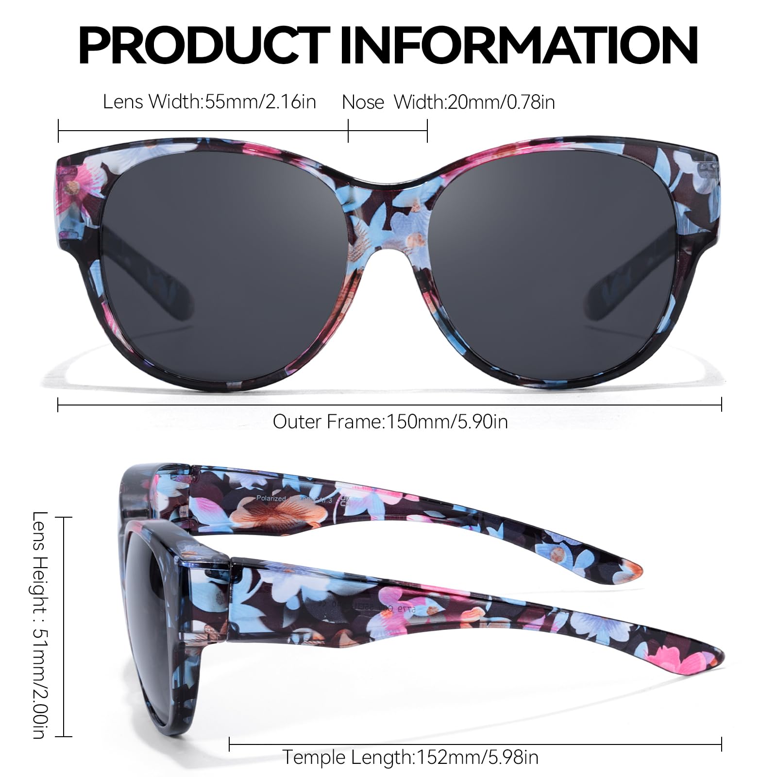 LVIOE Snap Shades Fit Over Sunglasses Solar Shields Wrap Around Over Glasses Sun Glasses Polarized UV400 Protection LS5779