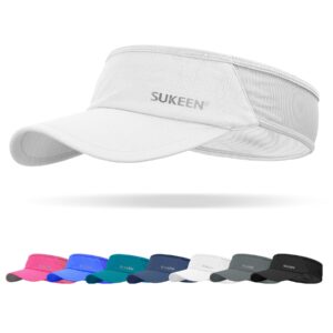 sukeen sports sun visor men women lightweight packable cooling stretchy visor hat for running, tennis, golf white