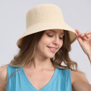 MEINICY Sun Hat Wide Brim Beach Hat Bamboo Fiber Wweave Floppy Hat Summer UV Protection Foldable Hat Beige