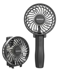 tripole handheld fan portable mini fan, 3 speeds foldable small personal fan, rechargeable usb desk fan, powerful hand held fan battery operated for travel outdoor makeup gifts, black, 4.2” fan cover