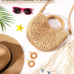 3 Pcs Women Straw Bag Rattan Wide Brim Sun Hat Woven Earrings for Summer Beach