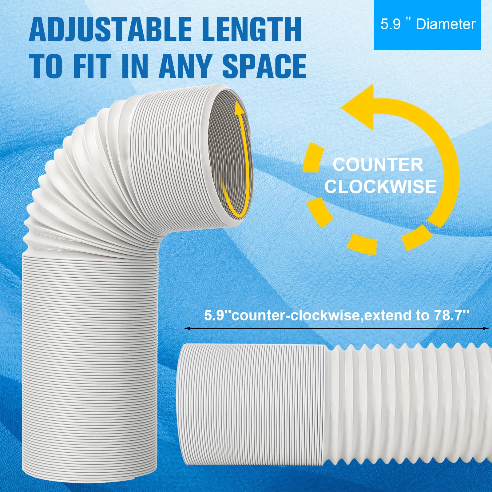 Portable Air Conditioner Hose Kit AC Hose with Adapter 5.9" Dia 78.7" Length Universal Flexible Exhaust Hose and AC Unit Tube Connector for Portable Air Conditioner Vent