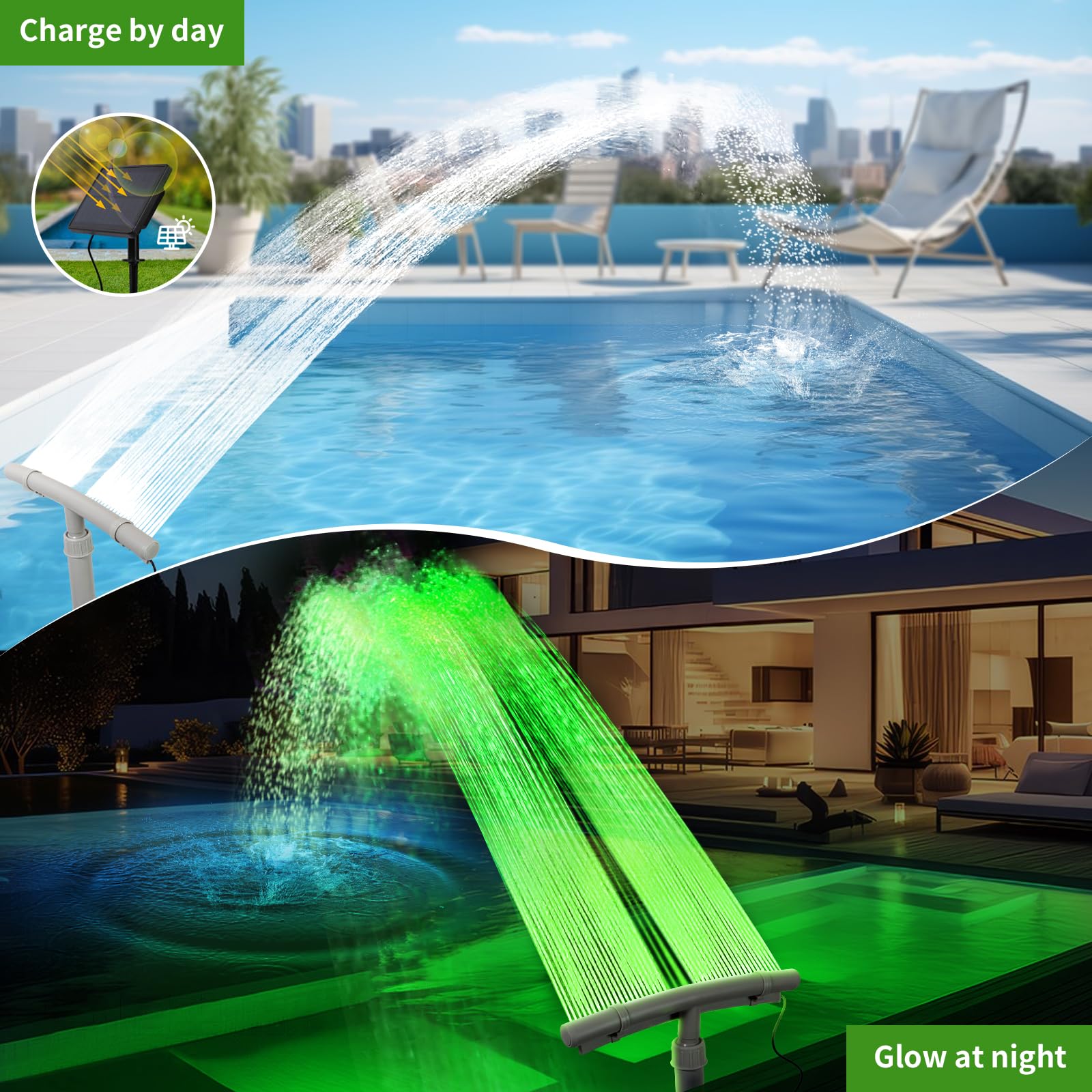 Pool Fountain for Above and In-ground Pool With 12-Color LED Lights,Solar Lights With Remote Control For Pool,360°Adjustable Waterfall Pool Sprinkler Fountain for Cooling & Relaxation,Pool Accessories