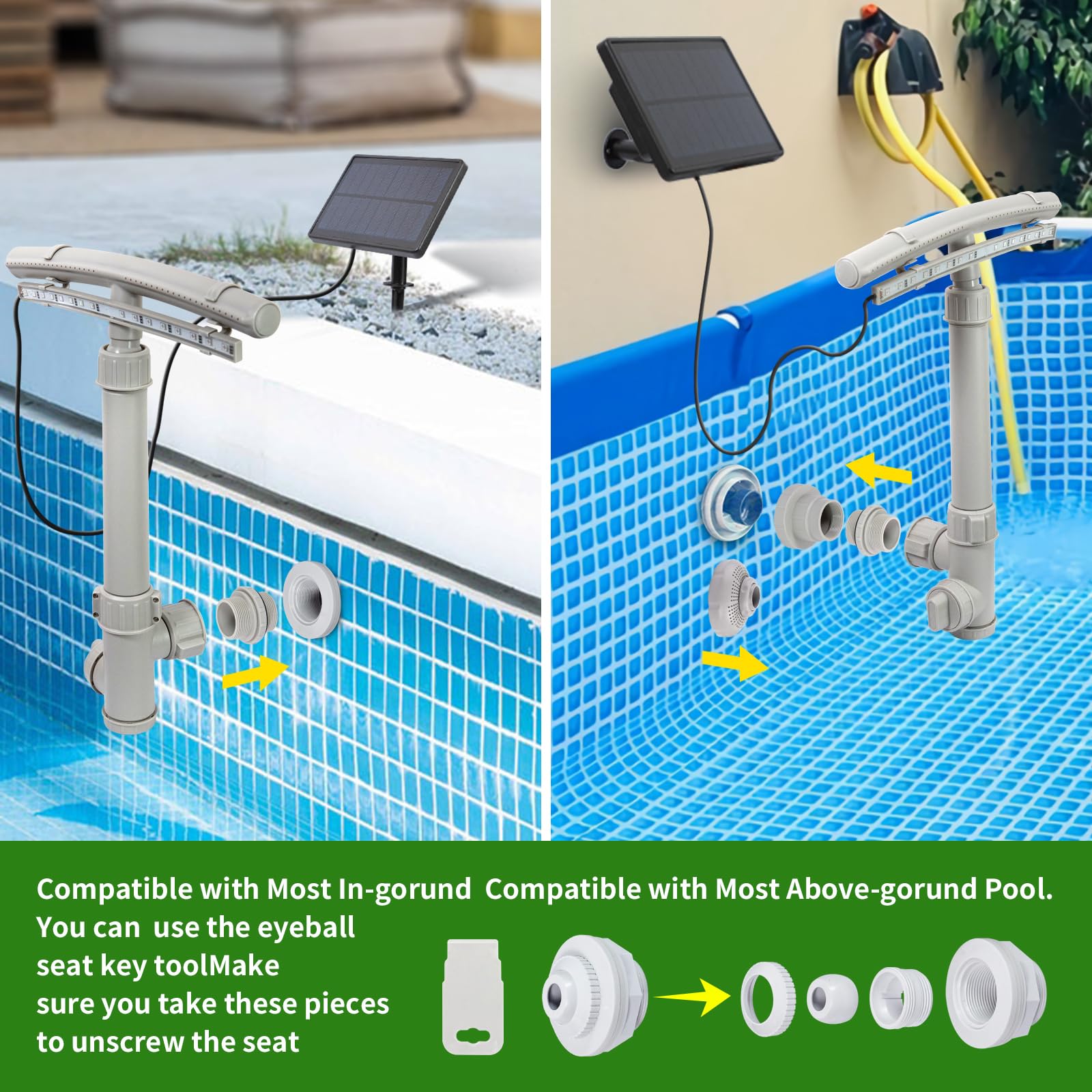 Pool Fountain for Above and In-ground Pool With 12-Color LED Lights,Solar Lights With Remote Control For Pool,360°Adjustable Waterfall Pool Sprinkler Fountain for Cooling & Relaxation,Pool Accessories