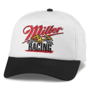 american needle miller racing roscoe adjustable snapback baseball hat, white/black (23008b-mhl-whbl)