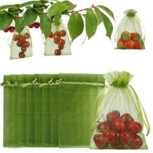 joindo 100 pcs fruit protection bags, 4''×6''fruit netting bags for fruit trees, green fruit cover mesh bag with drawstring netting barrier bags for plant fruit flower and vegetables