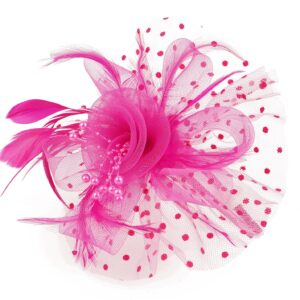 Cizoe Women's Fascinators Hat Kentucky Derby Hats Wedding Cocktail Tea Party Headwear and Gloves(Fushia)