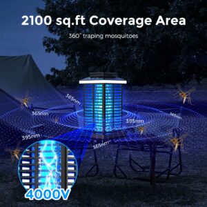 Bug Zapper Outdoor, Mosquito Zapper 2 in 1 Portable & Rechargeable Bug Zapper Outdoor with 4000mAh Battery & LED Night Light, 4000V Electric Fly Zapper for Outside,Patio,Backyard,Garden