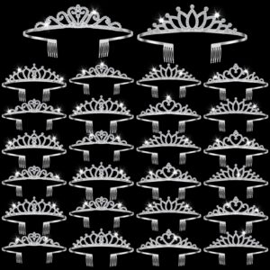 yuefunny 24 pcs crystal tiara headbands for women princess headband silver crown with combs crown headband for pageant bridal prom party gifts(elegant,silver)