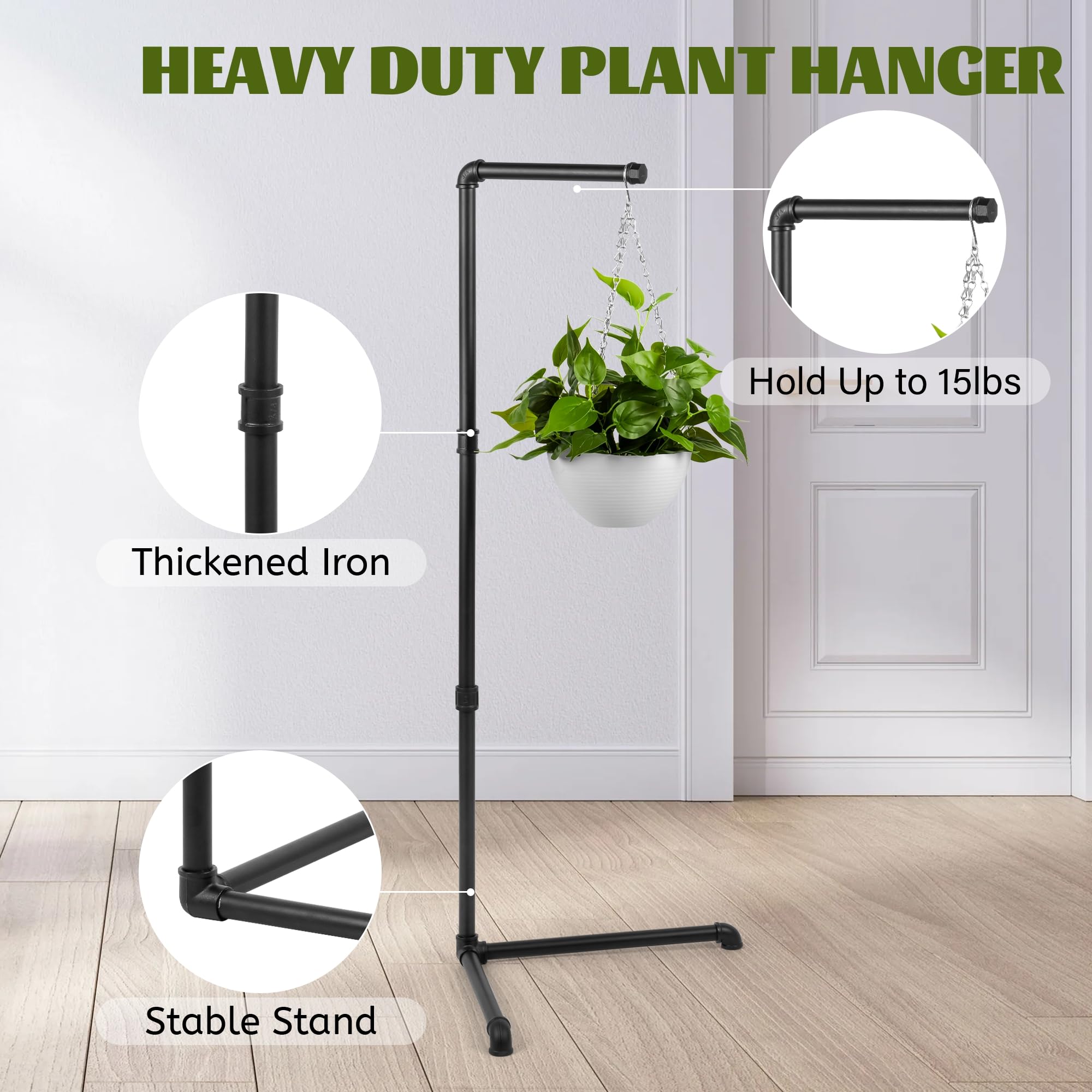 Zononoca Plant Hanger for Indoor - Corner Hanging Plant Stand, Black Metal Hanging Plant Holder for Indoor Plants, Hanging Planter for Living Room,Balcony,Garden (Pot & Plant Not Included)