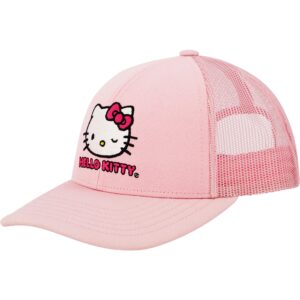 hello kitty trucker hat, women's adjustable snapback baseball cap with curved brim, blush, one size