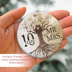 Giveena 10th 2024 Wedding Anniversary Ornament - Christmas Ceramic Ornament Gift Anniversary for Couple, Parents, Friend Her Him - 10th Wedding Anniversary Present Holiday Decoration Hanging Ornament