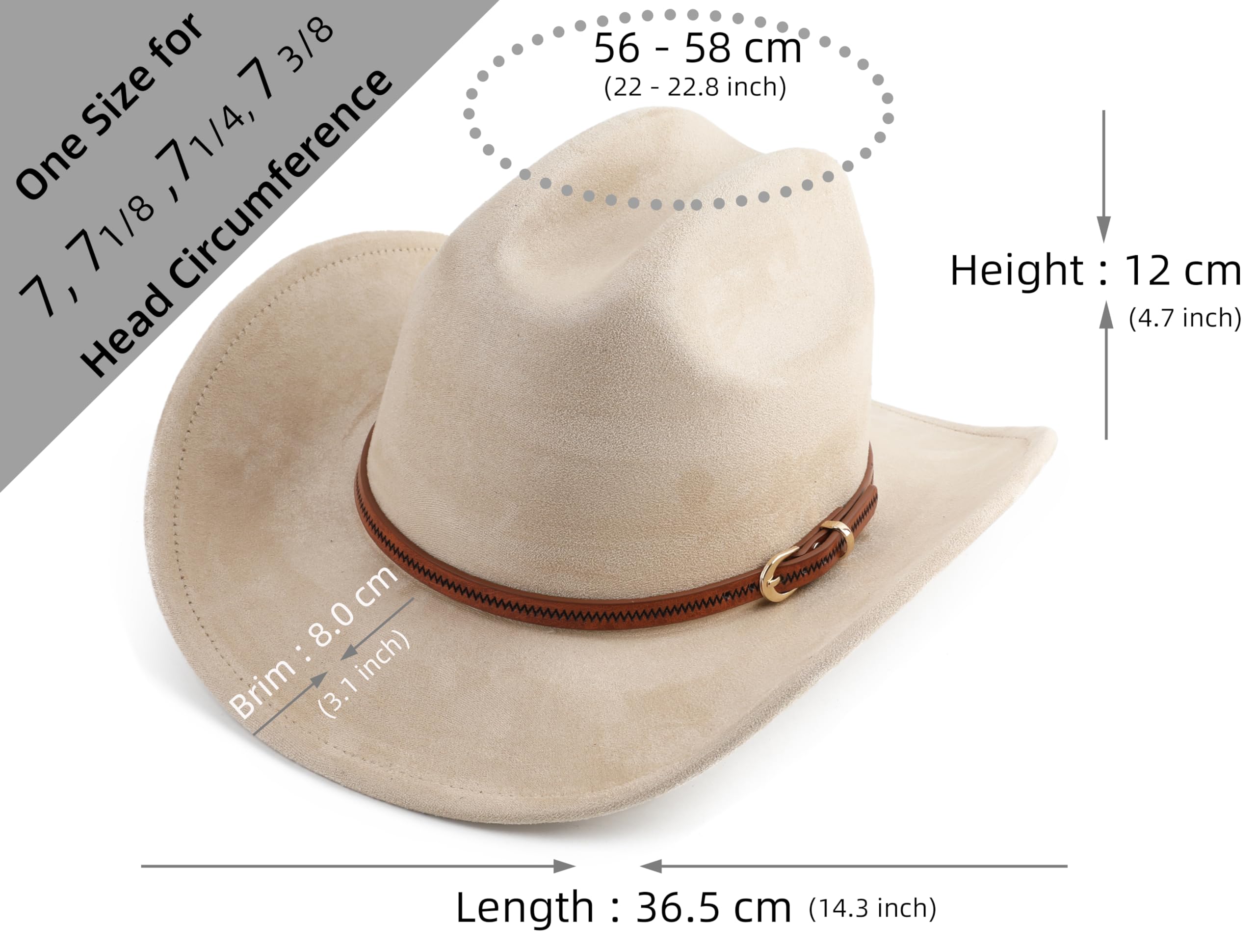 Pro Celia Cowboy Hat for Women and Men Wide Brim Western Cowgirl Hat (US, Alpha, One Size, Beige)