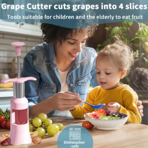 Newness Grape Cutter Tool Grape Slicer for Toddlers 1-3 Stainless Steel Kitchen Gadgets with 2 Straw Brushes & 2 Types of Slicing Cherry Grape Quarter Cutter Tomato Slicer tool baby Fruit Cutter(Pink)