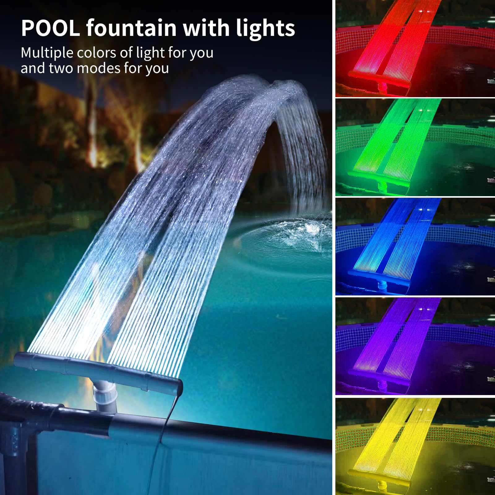 Pool Fountain for Above and In-ground Pool With 12-Color LED Lights,Solar Lights With Remote Control For Pool,360°Adjustable Waterfall Pool Sprinkler Fountain for Cooling & Relaxation,Pool Accessories