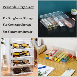 Kenpal Sunglasses Organizer for Multiple Pairs, Acrylic Stackable Glasses Holder with 4 Drawers, Transparent Eyeglass Case (1)