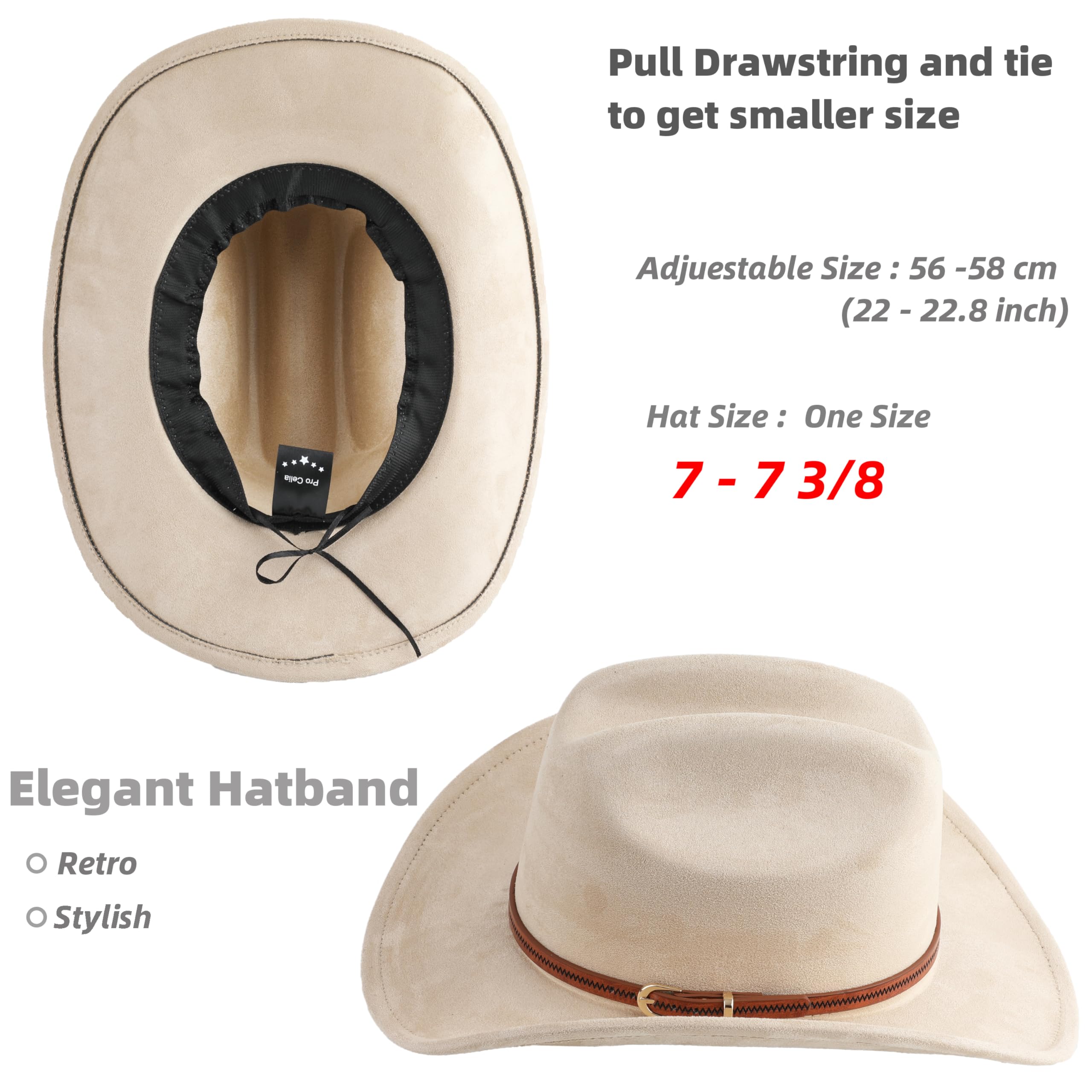 Pro Celia Cowboy Hat for Women and Men Wide Brim Western Cowgirl Hat (US, Alpha, One Size, Beige)