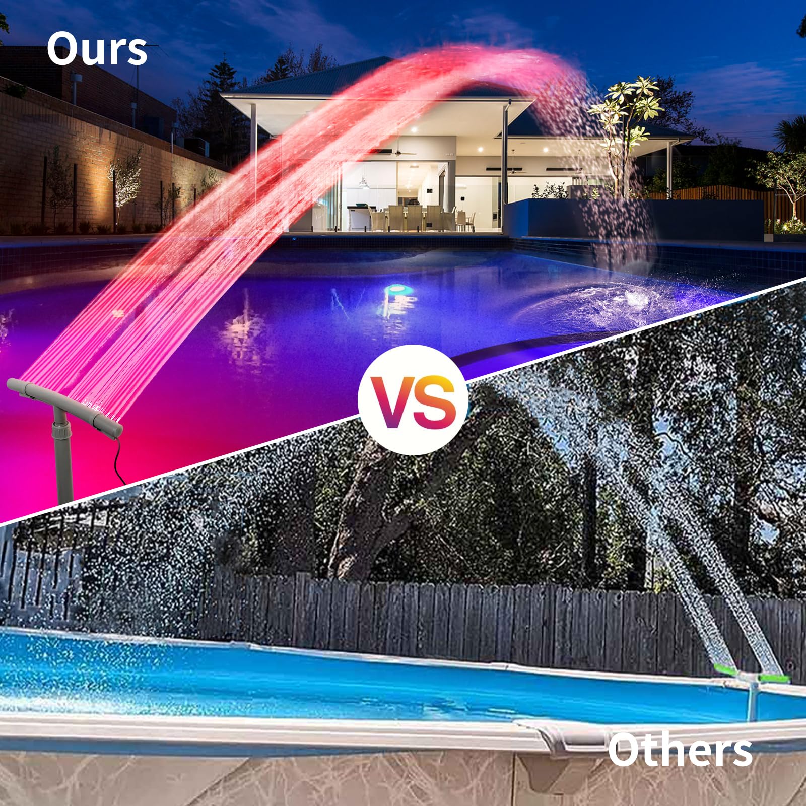 Pool Fountain for Above and In-ground Pool With 12-Color LED Lights,Solar Lights With Remote Control For Pool,360°Adjustable Waterfall Pool Sprinkler Fountain for Cooling & Relaxation,Pool Accessories