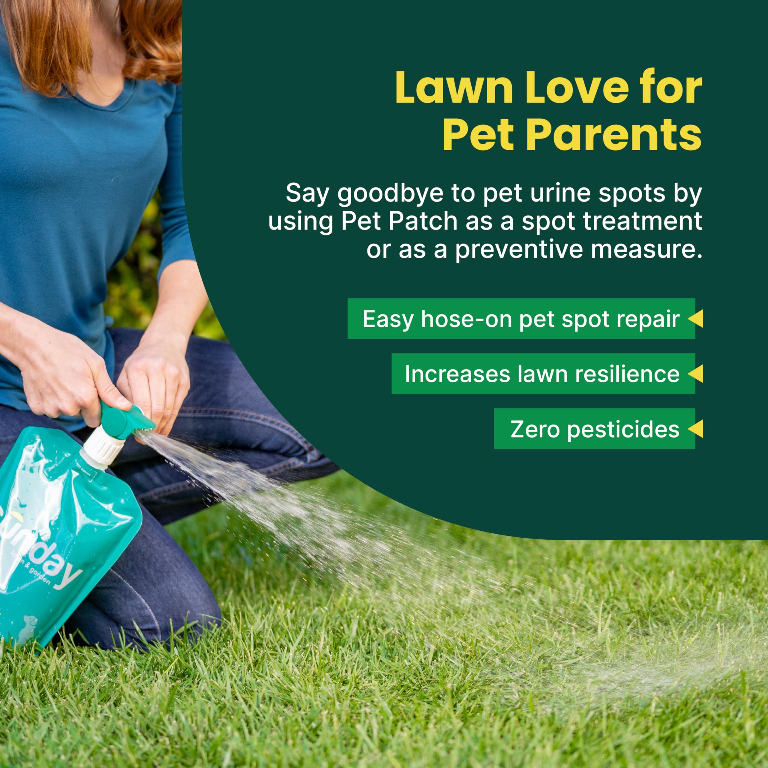 Sunday Pet Patch - Lawn Spots Repair - Repair & Prevent Grass Pet Spots - Easy Hose-On Formula - Covers Up to 2,500 sq ft - 2 Pack - 42 Fl Oz