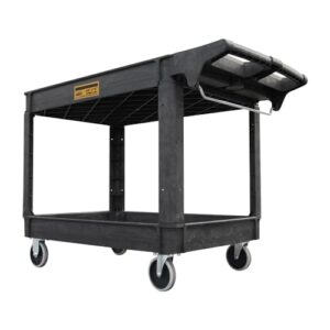 Utility Service Cart, 2-Shelf 500LBS Heavy Duty Plastic Rolling Utility Cart with 360° Swivel Wheels, Lipped Shelves, Ergonomic Storage Handle for Warehouse/Garage/Cleaning/Manufacturing