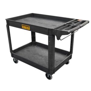 Utility Service Cart, 2-Shelf 500LBS Heavy Duty Plastic Rolling Utility Cart with 360° Swivel Wheels, Lipped Shelves, Ergonomic Storage Handle for Warehouse/Garage/Cleaning/Manufacturing