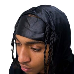 Blavic Durag For Braids, Locs, And Twist - Silk Durag for Men, Long Double Wide Straps, Outside Seam Triple Stitch Du Rag (Black), Small