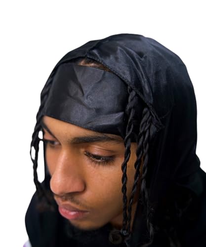 Blavic Durag For Braids, Locs, And Twist - Silk Durag for Men, Long Double Wide Straps, Outside Seam Triple Stitch Du Rag (Black), Small