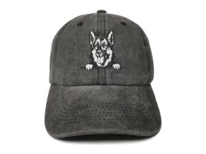 zkfe dog lover gifts, embroidered german shepherd hat for men women, washed black baseball cap, cotton adjustable dad hat