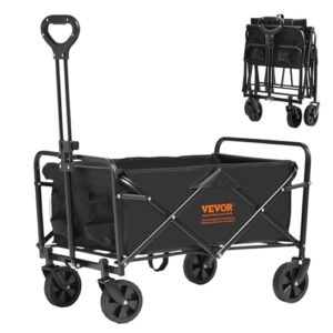 vevor collapsible folding wagon cart, 220lbs heavy duty wagons carts foldable with wheels, outdoor portable garden cart utility wagon for groceries camping sports with large capacity & drink holder