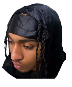 blavic durag for braids, locs, and twist - silk durag for men, long double wide straps, outside seam triple stitch du rag (black), small