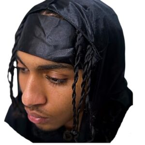 Blavic Durag For Braids, Locs, And Twist - Silk Durag for Men, Long Double Wide Straps, Outside Seam Triple Stitch Du Rag (Black), Small