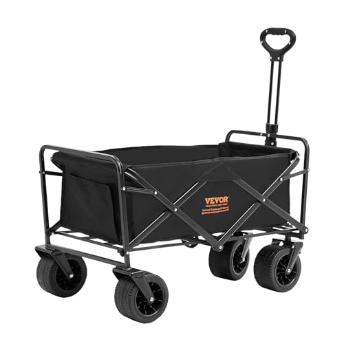 VEVOR Collapsible Folding Wagon Cart, 220lbs Heavy Duty Wagons Carts Foldable with Wheels, Outdoor Portable Garden Cart Utility Wagon for Groceries Camping Sports with Large Capacity & Drink Holder