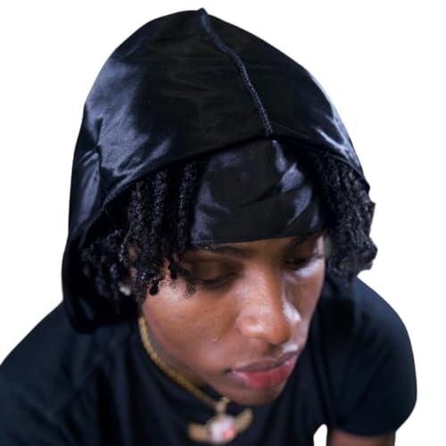 Blavic Durag For Braids, Locs, And Twist - Silk Durag for Men, Long Double Wide Straps, Outside Seam Triple Stitch Du Rag (Black), Small