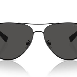 COACH Women's HC7128 Aviator Sunglasses, Shiny Black/Grey Solid, 58 mm