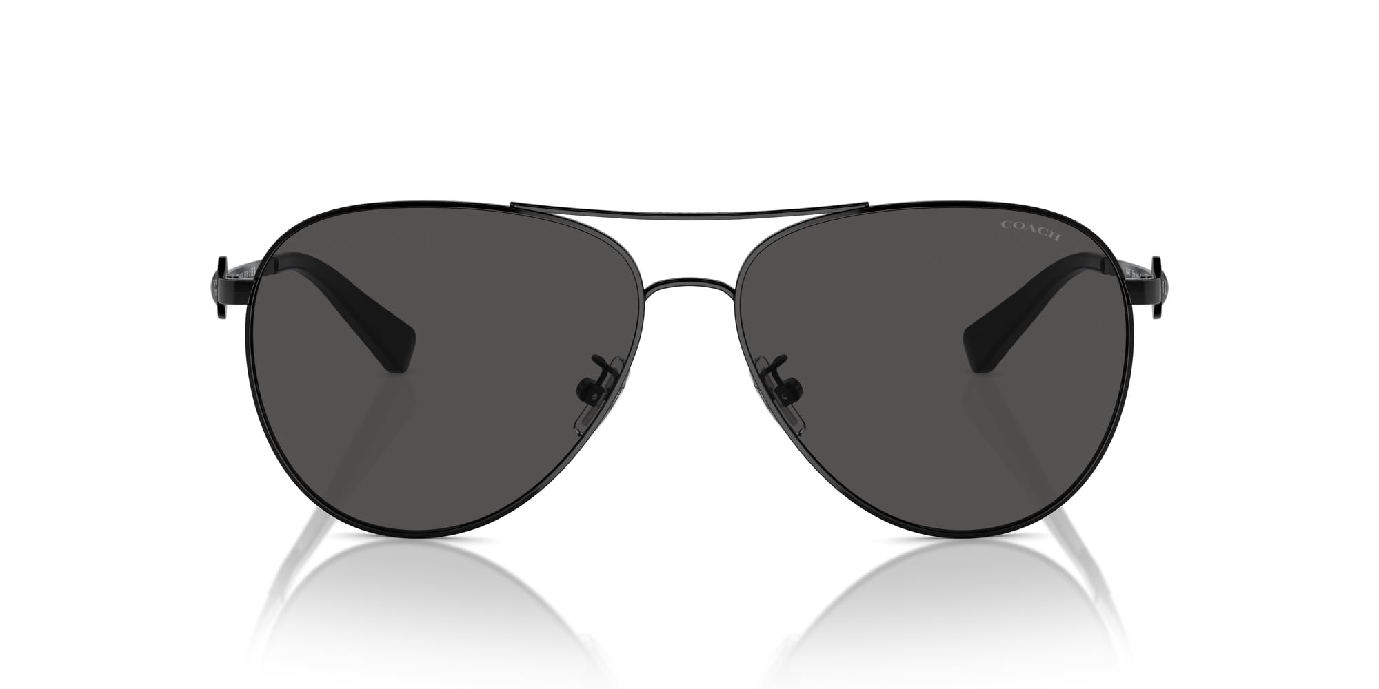 COACH Women's HC7128 Aviator Sunglasses, Shiny Black/Grey Solid, 58 mm