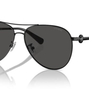 COACH Women's HC7128 Aviator Sunglasses, Shiny Black/Grey Solid, 58 mm