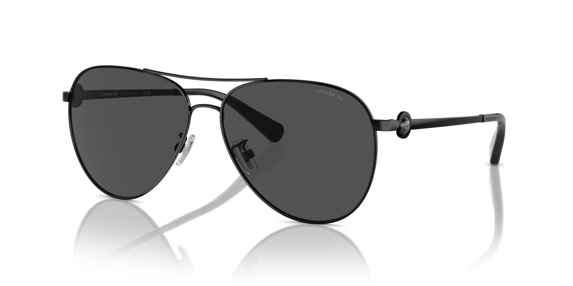 COACH Women's HC7128 Aviator Sunglasses, Shiny Black/Grey Solid, 58 mm