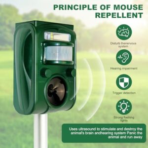 Ultrasonic Animal Repellent, Outdoor Solar Powered Squirrels Deterrent with Motion Sensor,Sound and LED Flashing,Waterproof Deer Repeller,Animal Repellent for Cat Dog Bird Skunk Rabbit Wild Pigs f1