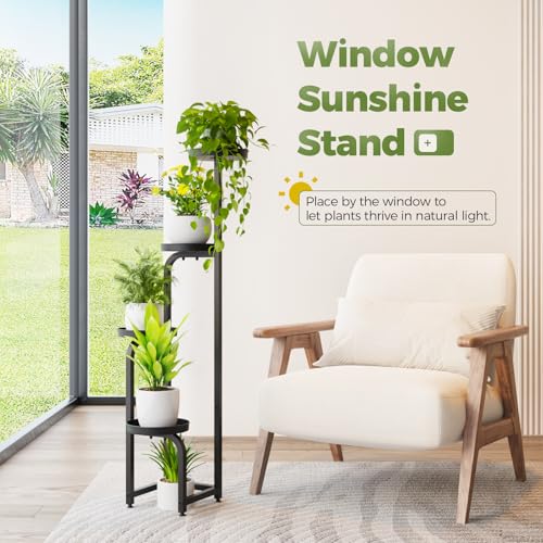 Bamworld Tall Plant Stand Indoor Outdoor, Corner Metal Flower Pot Stands for Multiple Plants, 4 Tier Heavy Duty Plant Shelf for Patio Garden Balcony Living Room Bedroom