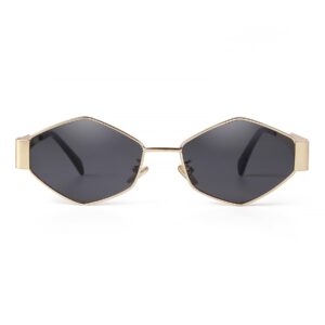 sdinm hexagon sunglasses for women retro vintage gold metal geometric sun glasses shades uv protection