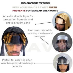 Blavic Durag For Braids, Locs, And Twist - Silk Durag for Men, Long Double Wide Straps, Outside Seam Triple Stitch Du Rag (Black), Small