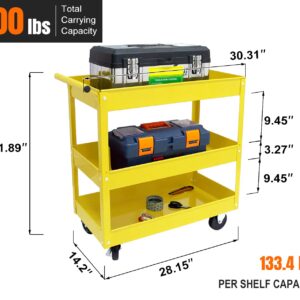 Generic 3 Tier Utility Service Cart 400 lbs, Steel Rolling Tool Cart on Wheels,Load Capacity for Mechanic Garage Warehouse Workshop & Repair Shop,Yellow