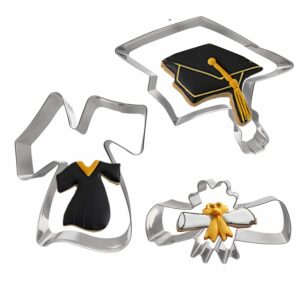 3pcs graduation cookie cutters, stainless steel molds graduation cap, gown, diploma shapes for high school college parties