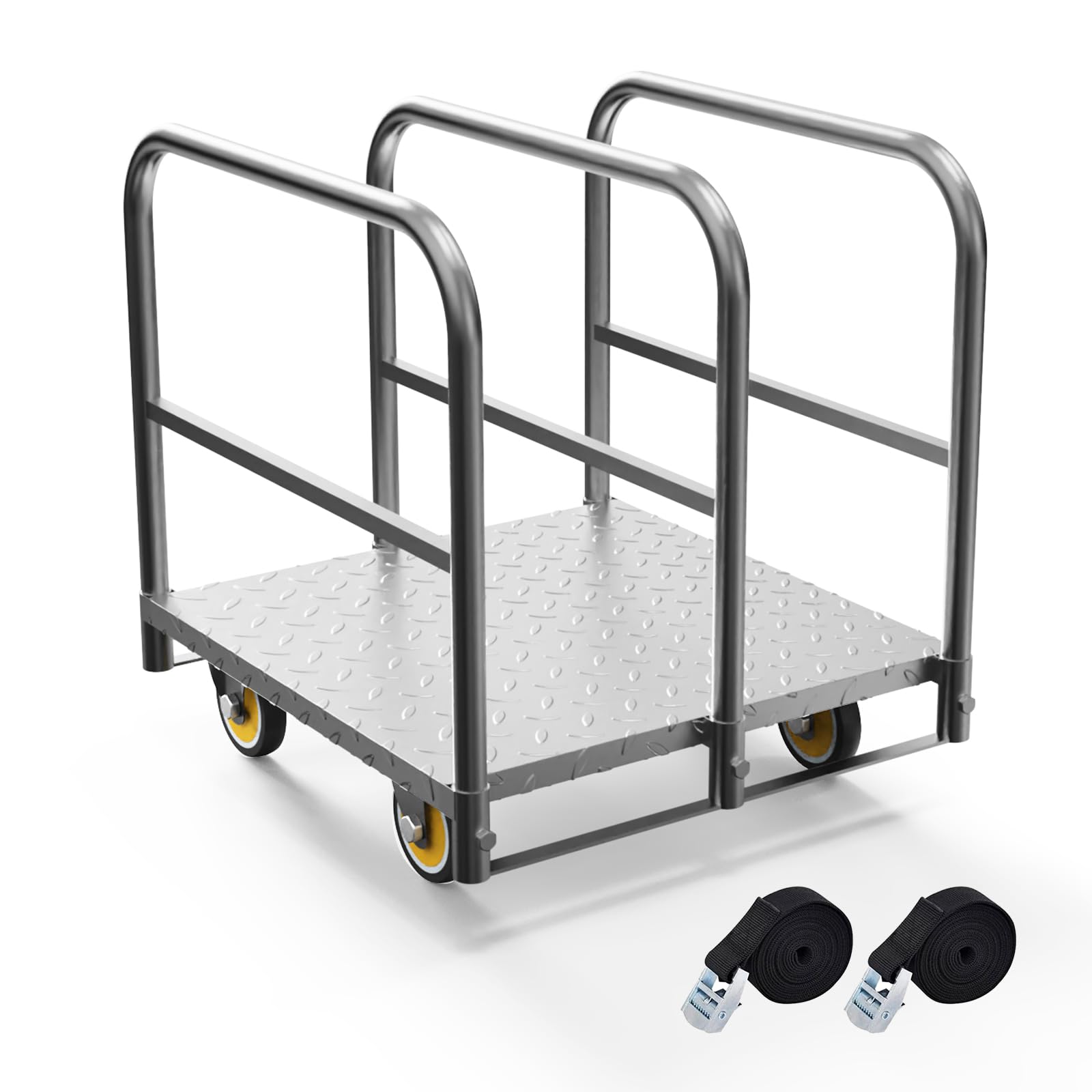 Panel Cart, Heavy Duty Flatbed Cart with 5In Swivel Caster 1500LBS Weight Capacity Lumber Drywall Mattress Cart Transporting Heavy Loads with Ease and Efficiency 2PCS Straps for Platform Trucks