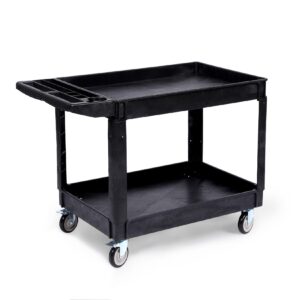 utility service cart, 550lbs 2-shelf heavy duty pp rolling utility cart with 360° swivel wheels, large shelf, storage handle, for warehouse/garage/cleaning