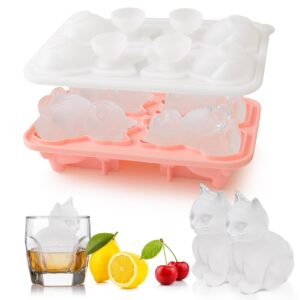 3d cat ice cube mold silicone large ice cube tray with lid for cocktail whiskey bourbon, fun shapes ice cube trays for freezer, big ice molds cute cat gifts for women cat lovers